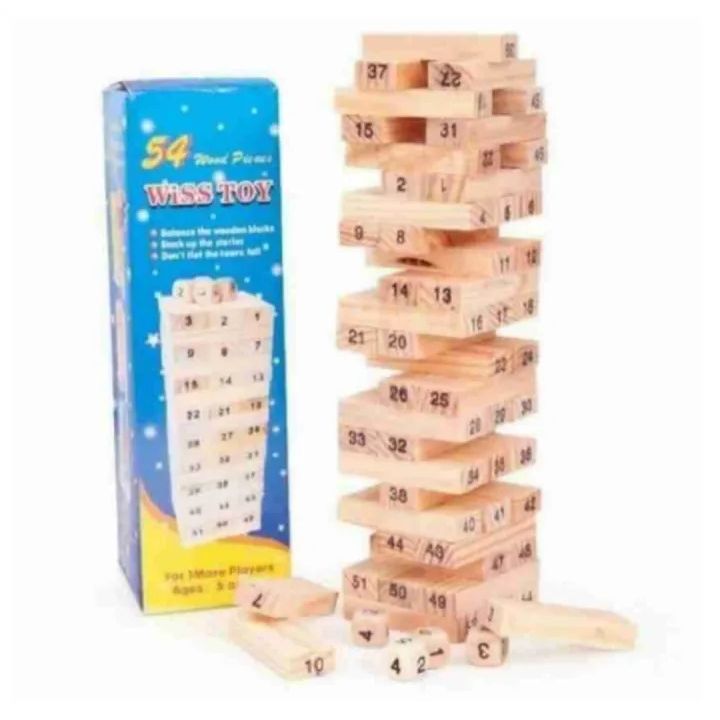 54Pcs Wooden Numbers Jenga Tower Game | Multi-Player Game – The Toy Factory