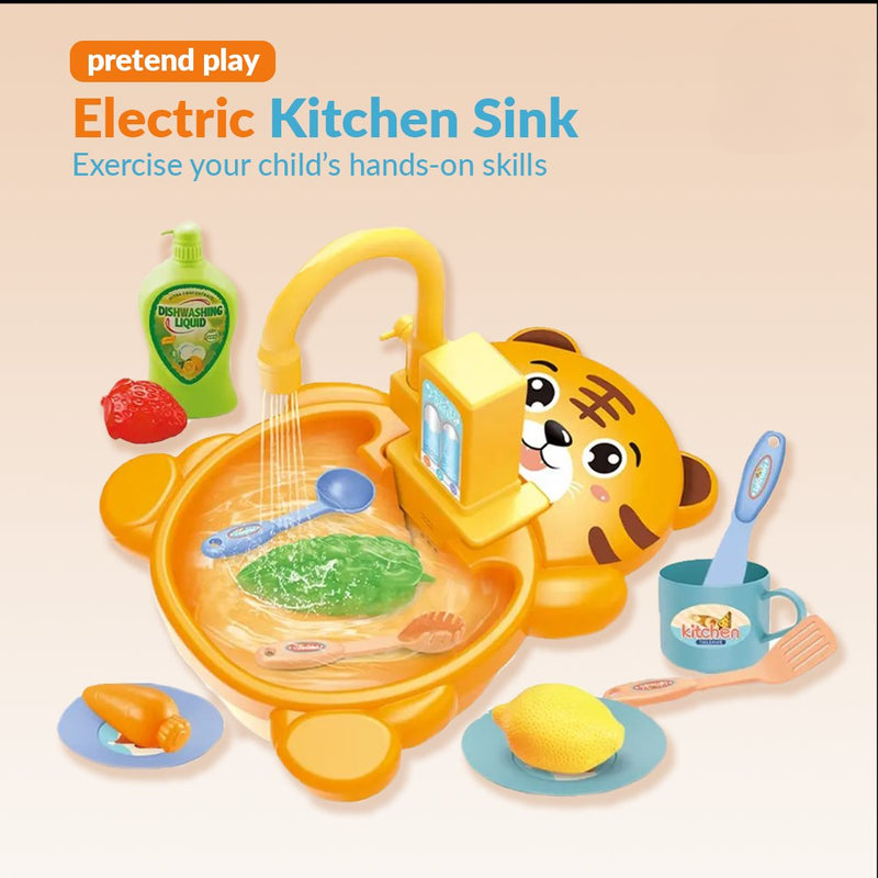 Electric Kitchen Sink Toy Set | Dishwasher Play Kit With Fruit & Table ...