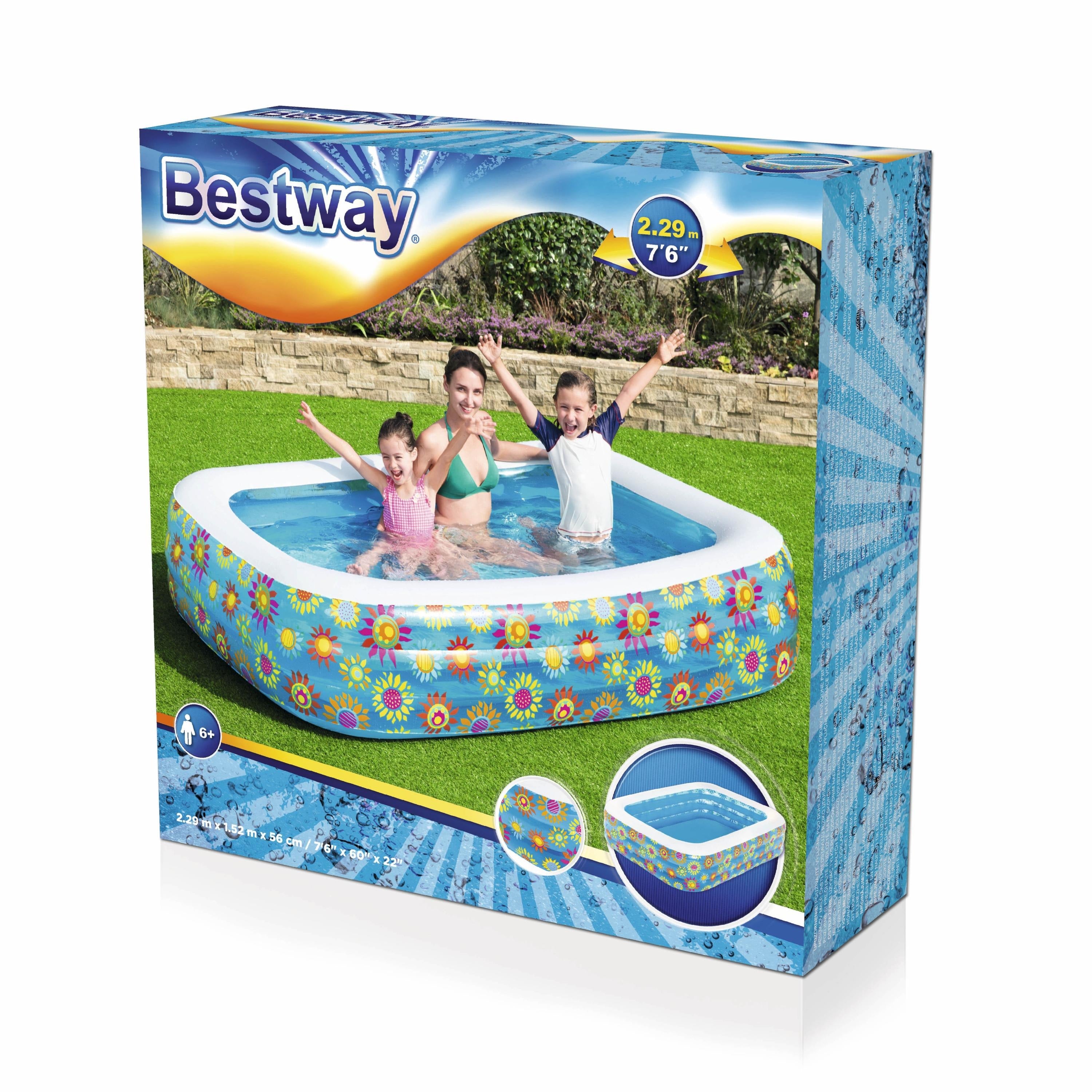 BESTWAY Happy Flora Rectangular Paddling Pool For kids 7ft 6in x 5ft x ...